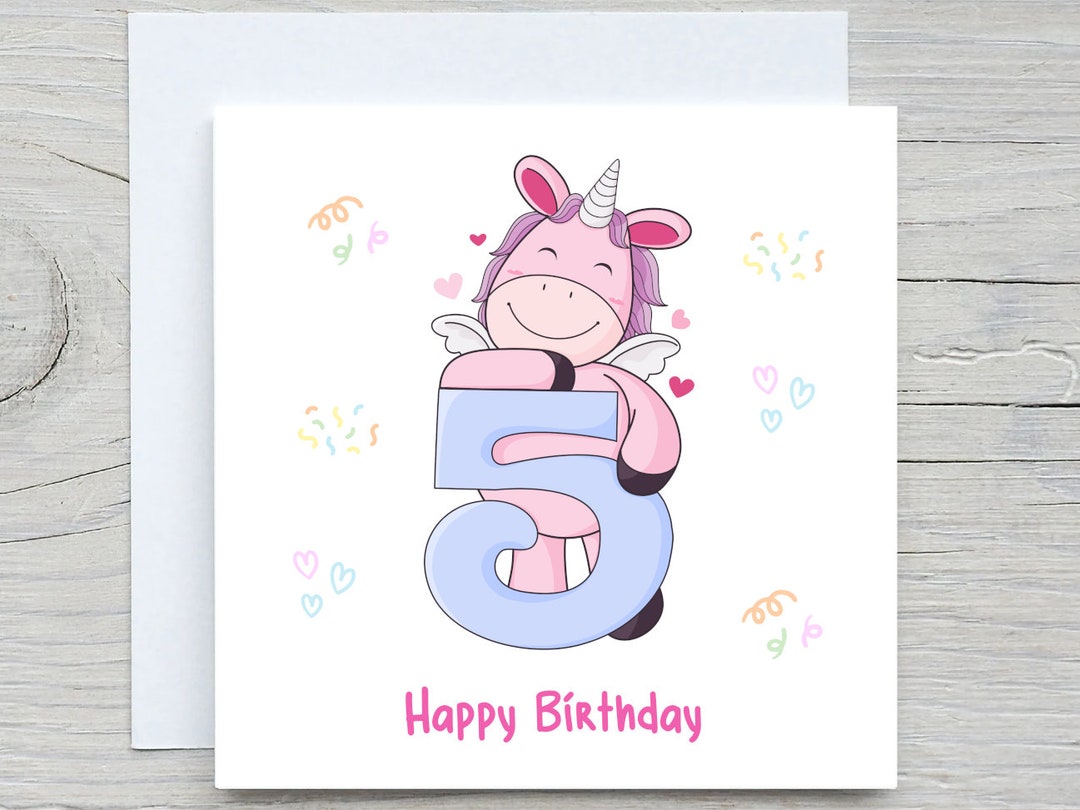 Unicorn Birthday Card, 5 Years Old Little Girl Birthday, Personalised ...