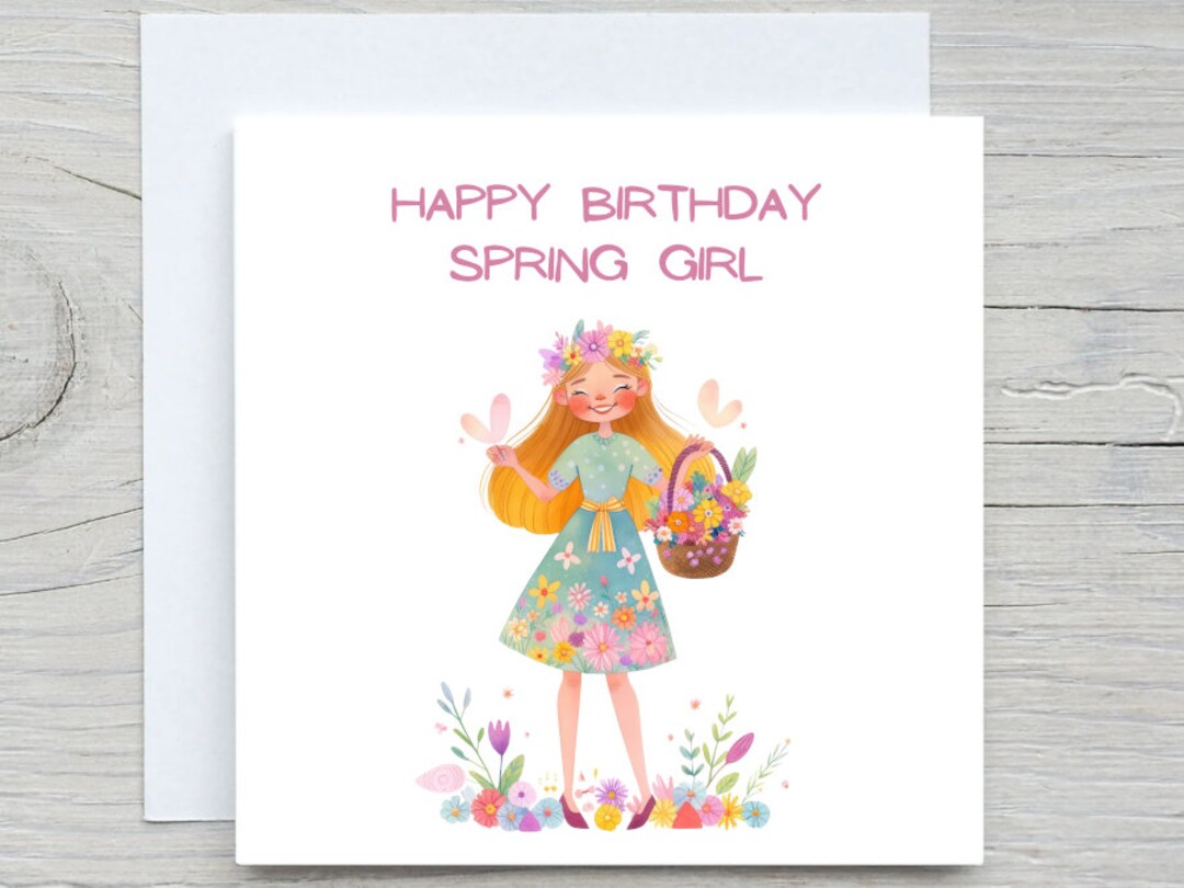 Personalised Birthday Card, Spring Girl Card, Spring Birthday Card, for ...