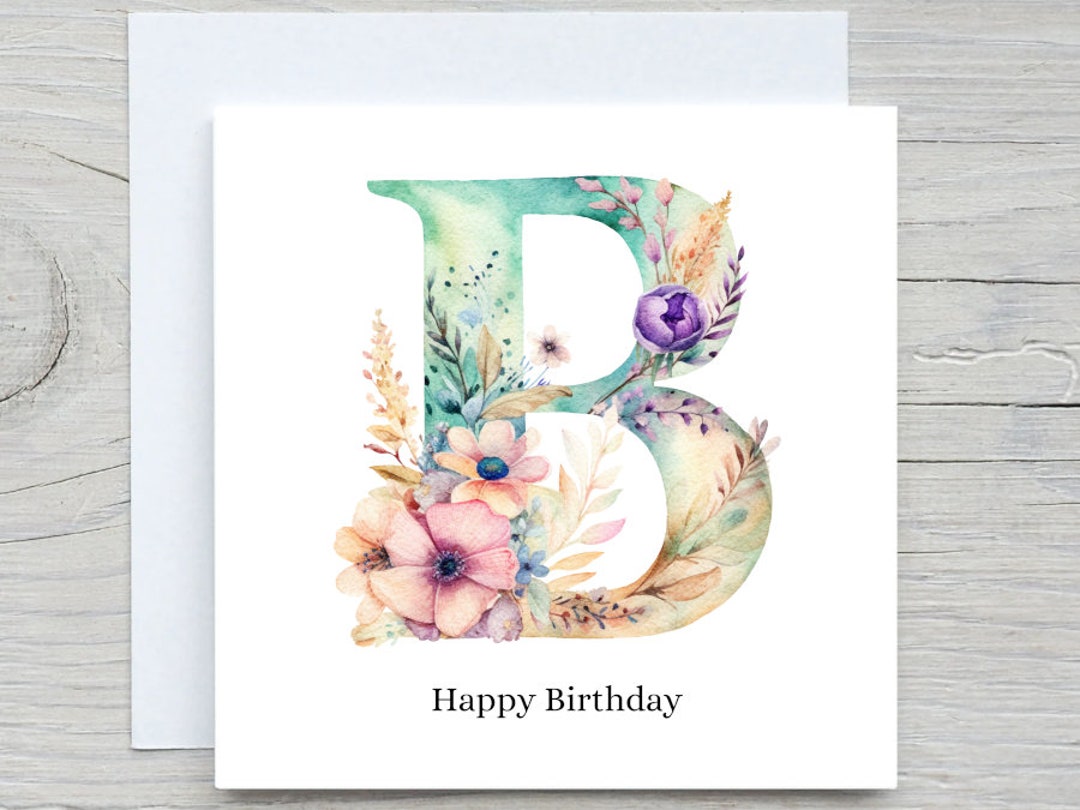 Initials Card, Floral Alphabet Card, Custom Card, Letter B Card ...