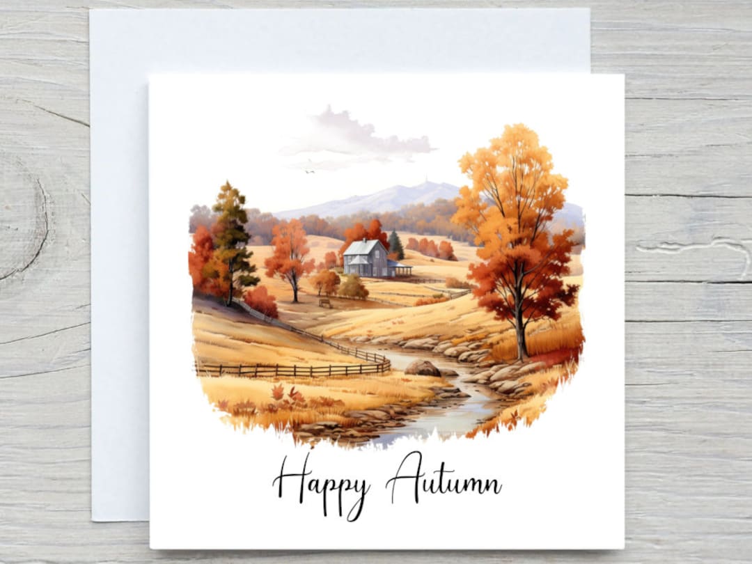 Happy Autumn Card , Happy Fall Greeting Card ,illustrated Fall Card ...