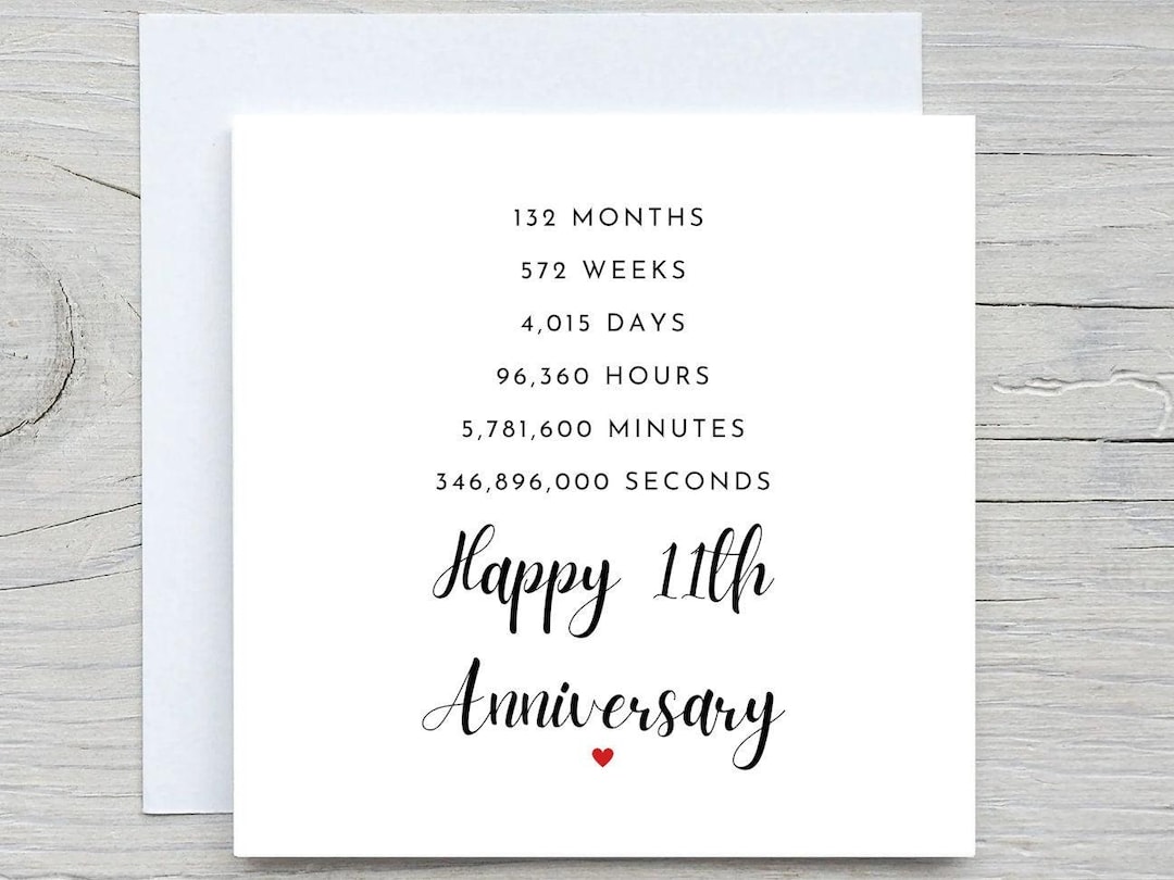Anniversary Card, Personalised Anniversary Card, 11th Anniversary Card ...