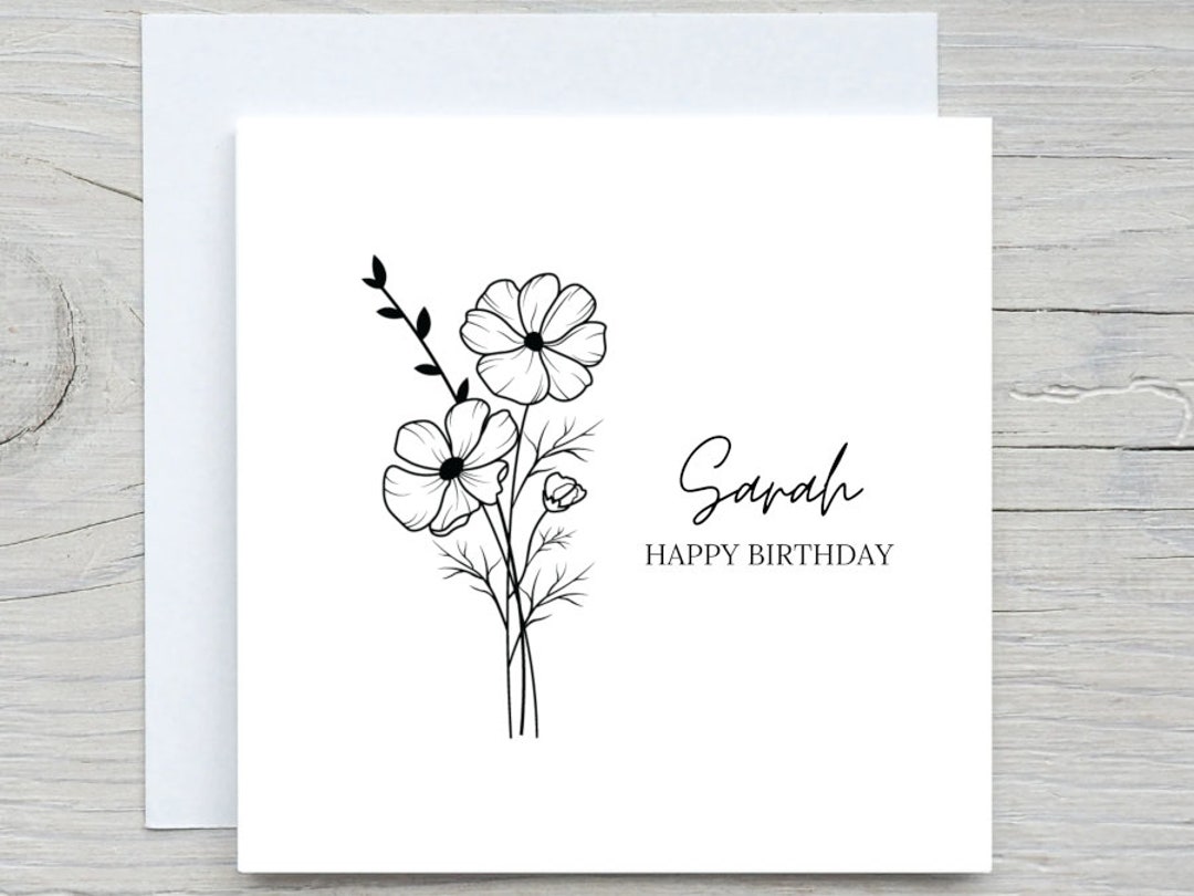 Birth Flower Card, Personalised Birthday Card, Custom Birthday Card ...