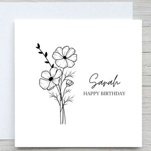 Birth Flower Card, Personalised Birthday Card, Custom Birthday Card ...