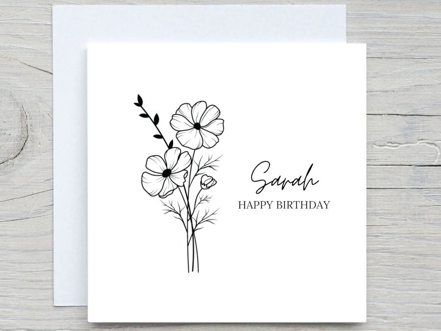 Birth Flower Card Personalised Birthday Card Custom Birthday - Etsy
