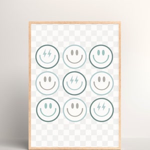 SMILEY FACE CHECKERED Downloadable Print, Retro Kids Wall Art, Boho ...