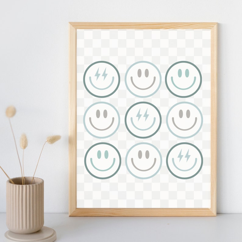 SMILEY FACE CHECKERED Downloadable Print, Retro Kids Wall Art, Boho ...
