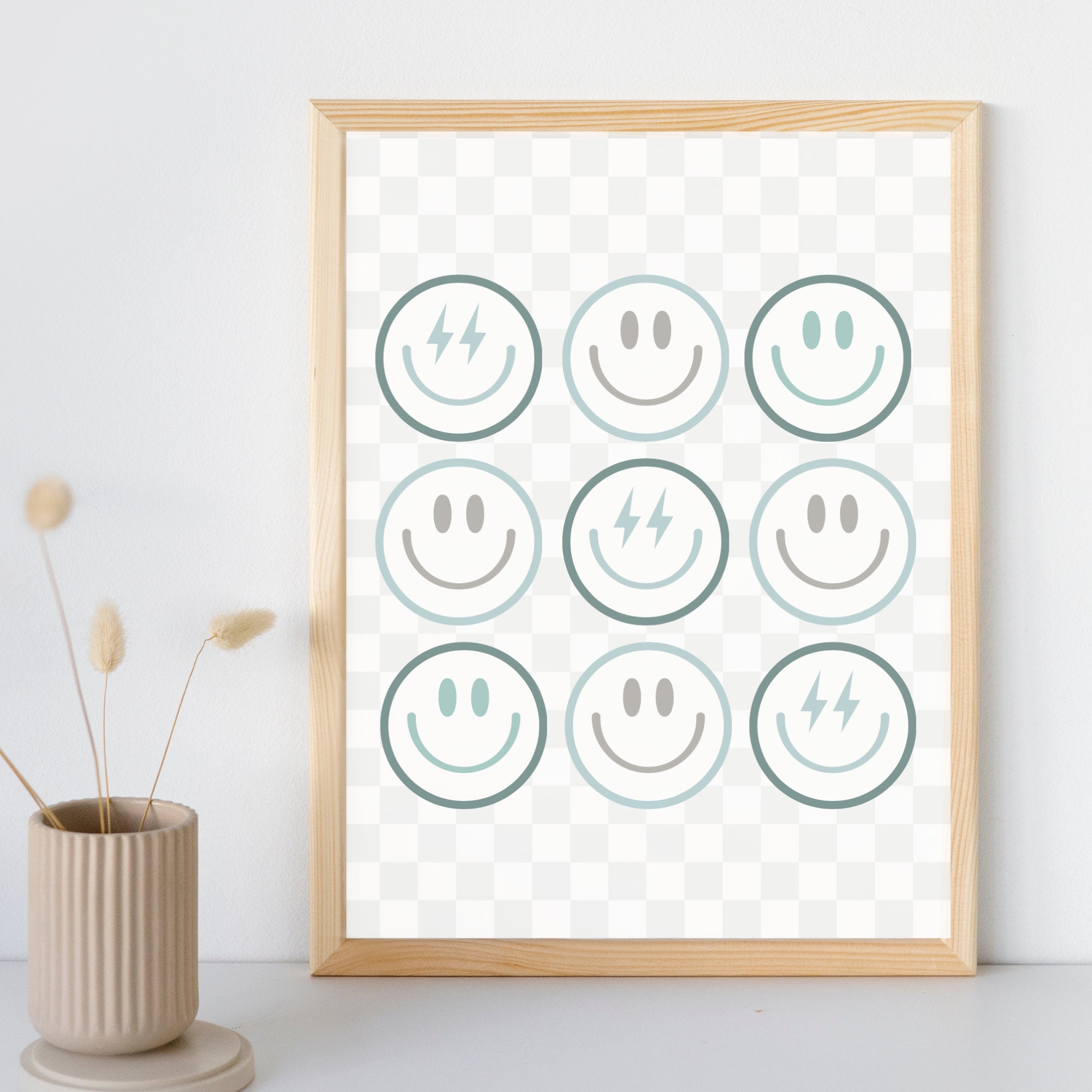 SMILEY FACE CHECKERED Downloadable Print, Retro Kids Wall Art, Boho ...