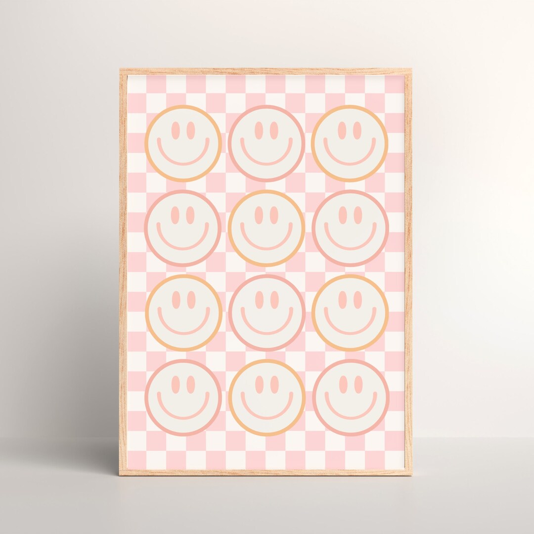 SMILEY FACE CHECKERED Downloadable Print, Retro Kids Wall Art, Boho ...