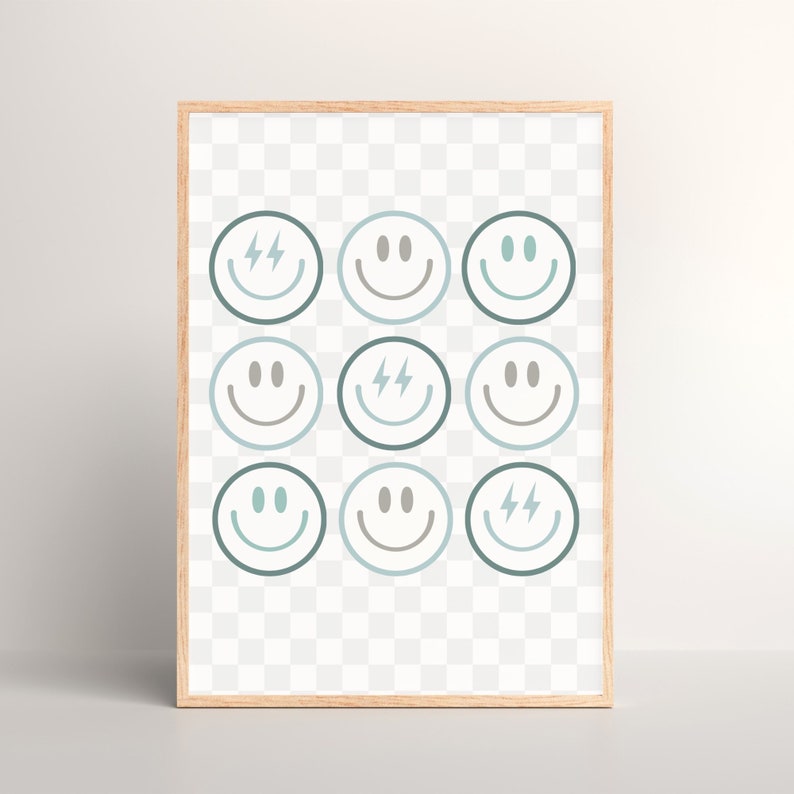 SMILEY FACE CHECKERED Downloadable Print, Retro Kids Wall Art, Boho ...
