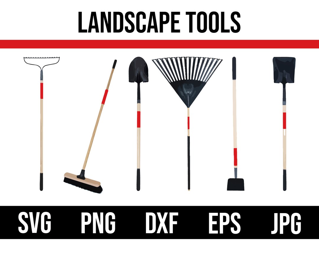 Landscape Tools Svg Png Dxf Eps Jpg Rake, Pushbroom, Shovel and Hoe Svg ...