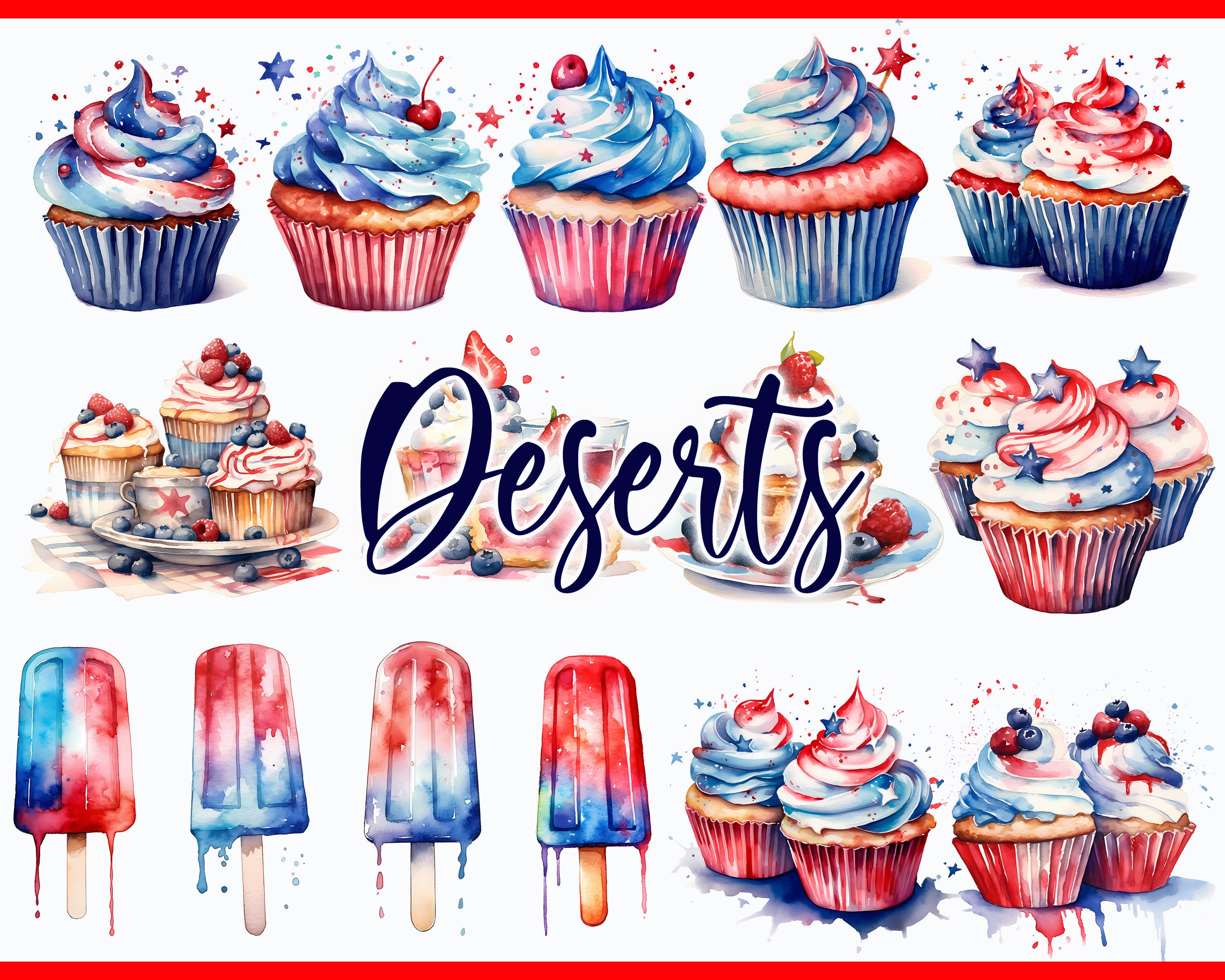 Watercolor 4th of July Clipart, Digital 4th of July Png, Graphics for ...