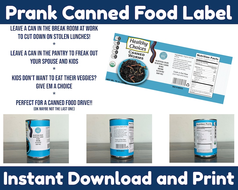Prank Canned Food Label, Prank Gift, Office Prank, Gag Gift, April ...