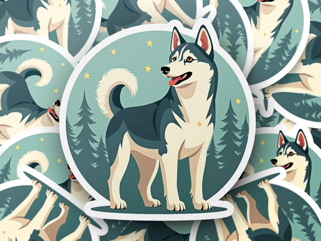 Siberian Husky Kiss-cut Vinyl Decals, Geometric Art Deco Stickers, Chic ...