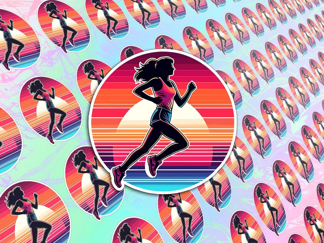Retro Runner Sticker: Marathon Decal, Water Bottle Sticker - Etsy