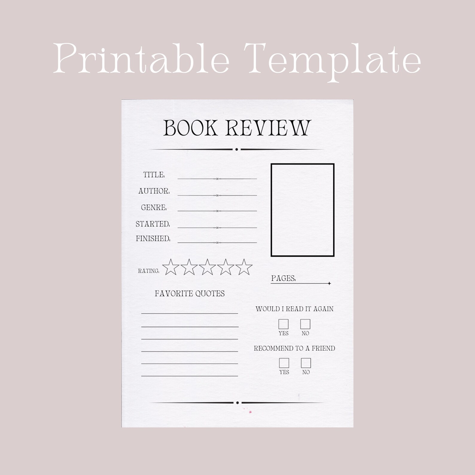 Printable Book Review Worksheet Template PDF U.S. Letter 8.5 X 11in ...