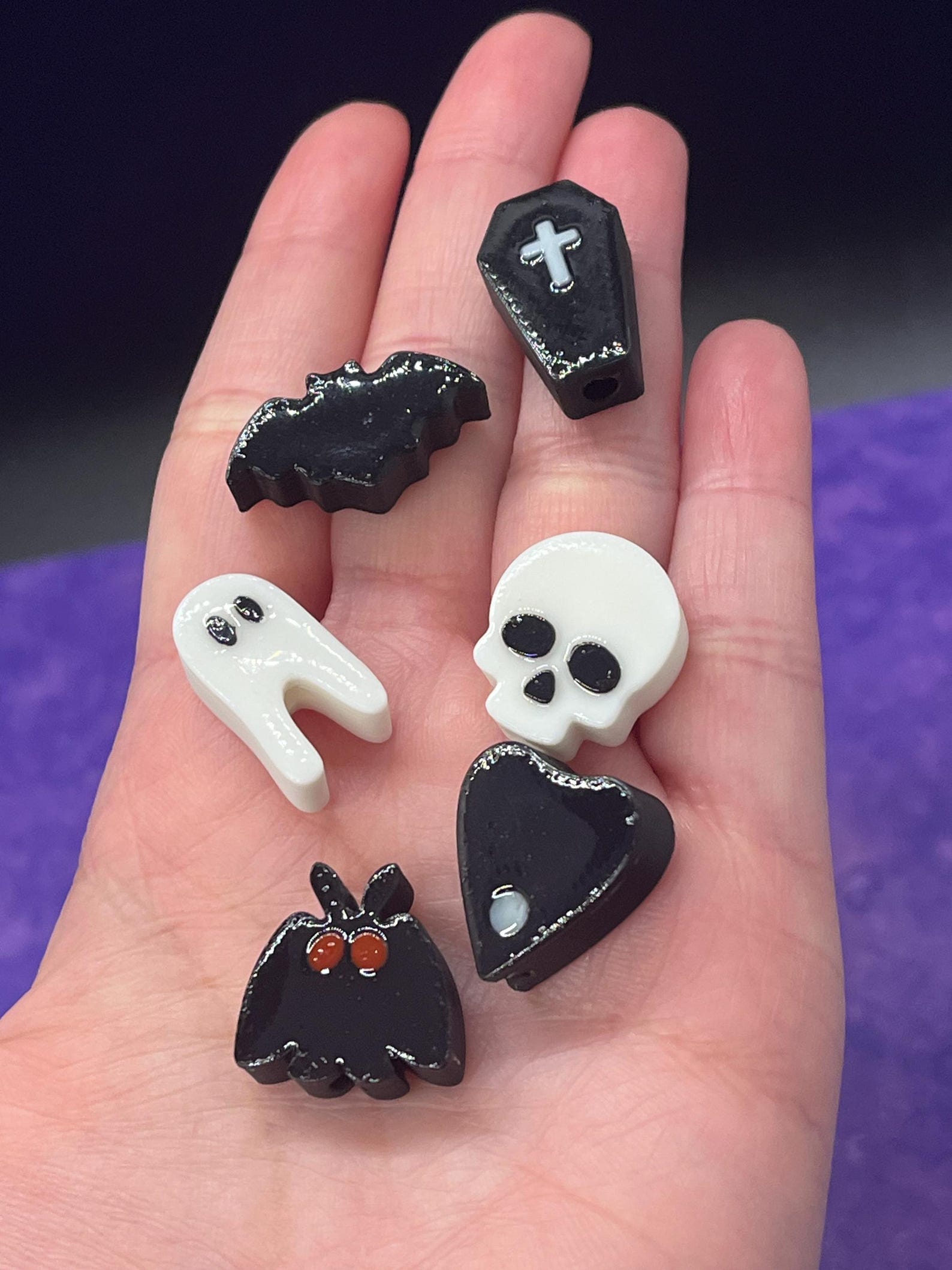 Goth Spooky Beads 3mm Hole Bat, Coffin, Skull, Planchette, Mothman ...
