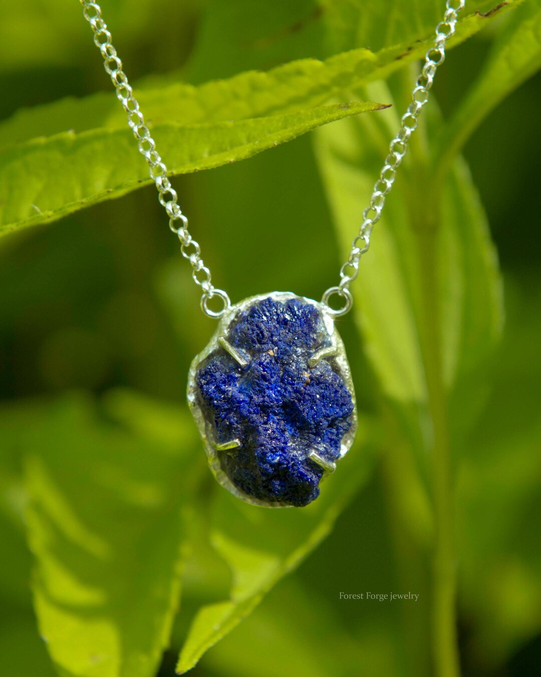 Mystifying Raw Azurite Cluster Necklace "himlavalv", Handmade From 925 ...