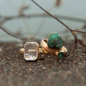 Portrait Cut Engagement Ring With Bezel Set Quartz Handmade From 18k ...
