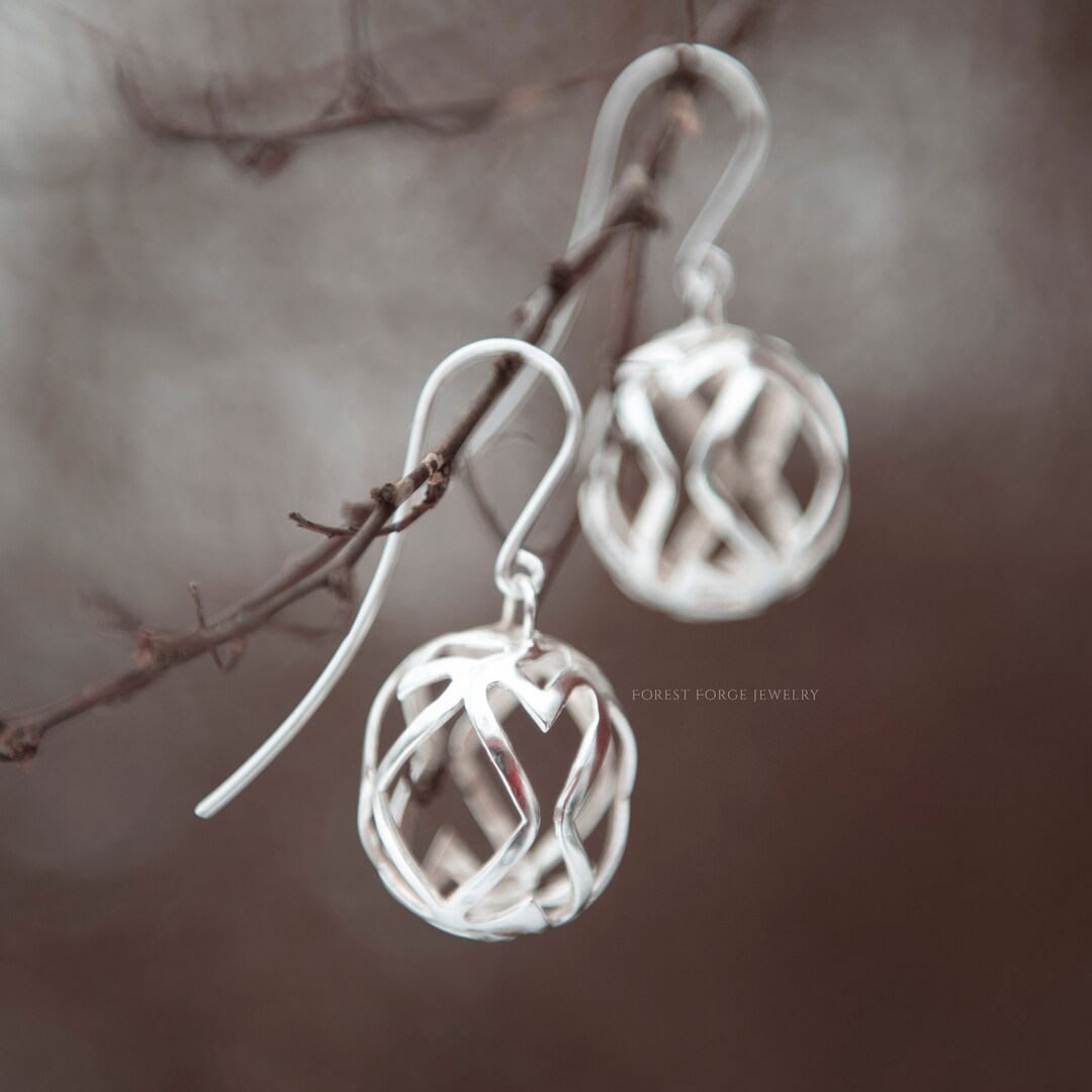 Romantic and Feminine Dangle Ball Earrings "heart Sphere", Handmade ...