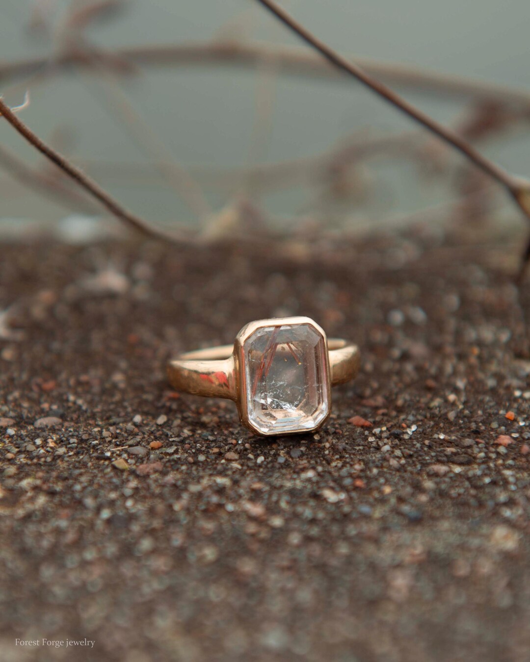 Portrait Cut Engagement Ring With Bezel Set Quartz Handmade From 18k ...