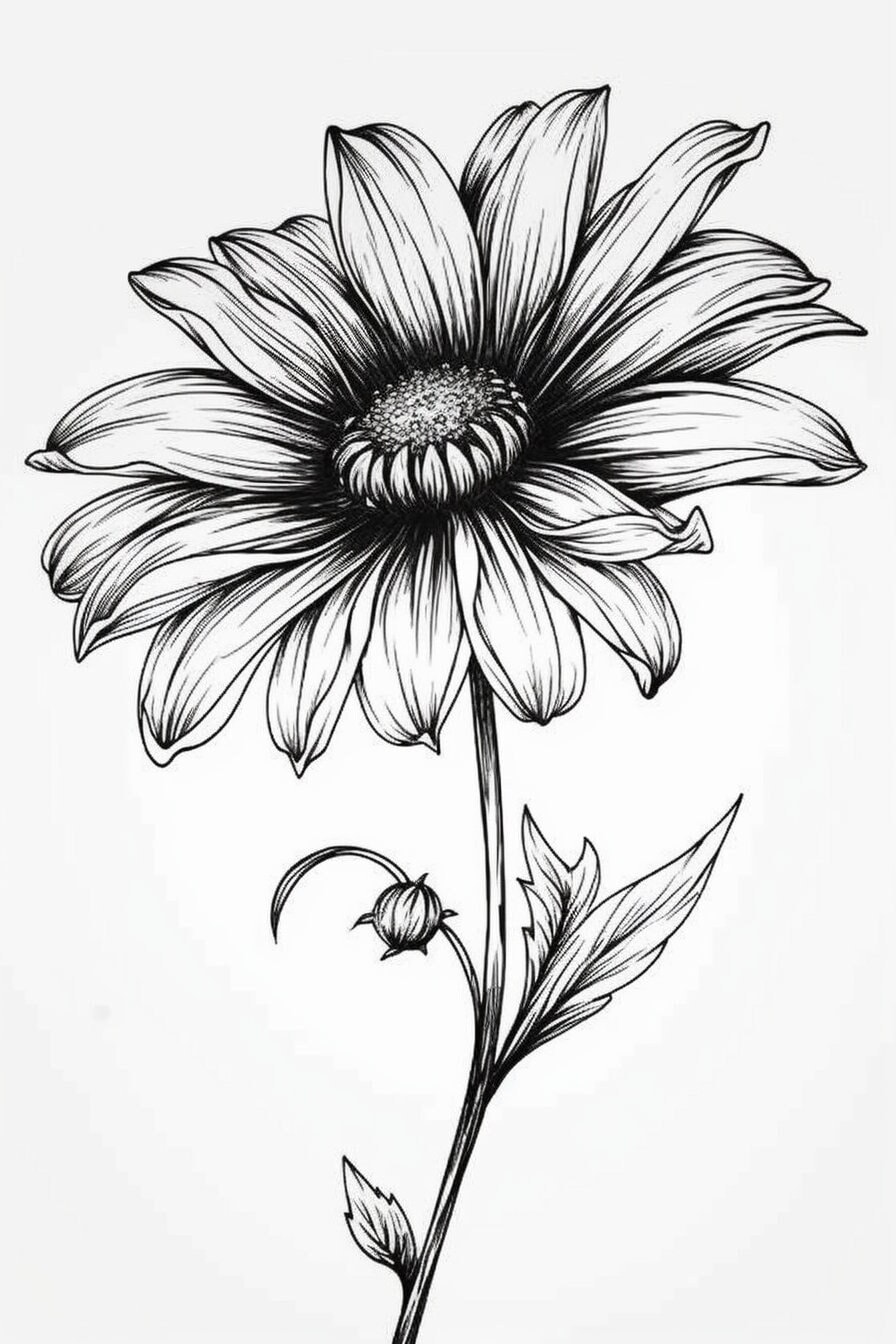 Simple Line Drawing Flowers, Wild Flowers, Wall Art, Personalized Wall ...