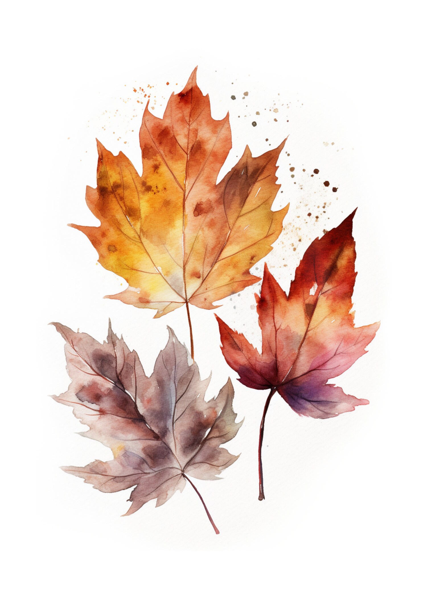 Fall Leaves Water Color, Digital Wall Art, Personalized Wall Art ...