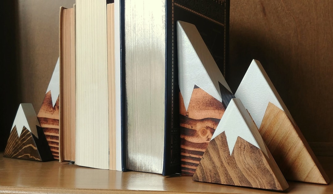 Wooden Mountains Bookends Decor - 1 Set (of 2 Ends) - Multiple Colors ...