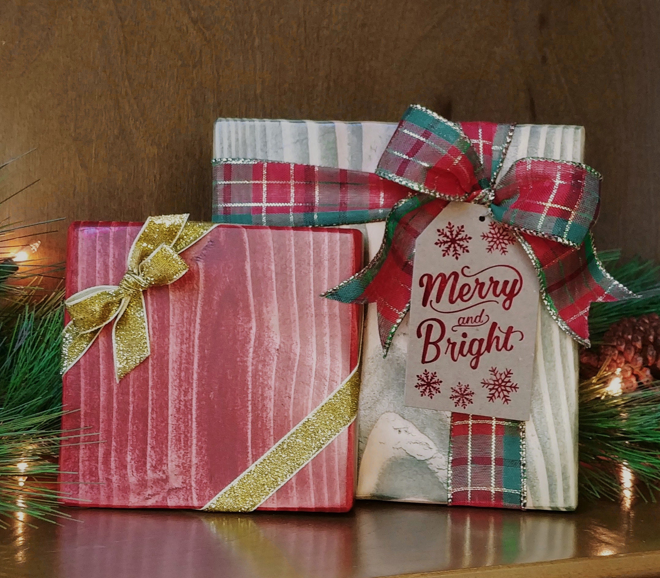 Wooden Christmas Present Boxes Decor - Minerd Design - Etsy