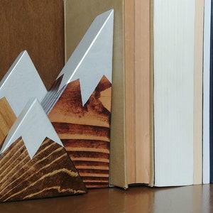 Wooden Mountains Bookends Decor - 1 Set (of 2 Ends) - Multiple Colors ...