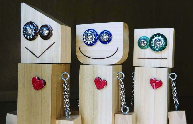 Wooden Robot Toys Handmade Fun Set of 3 Minerd Design - Etsy