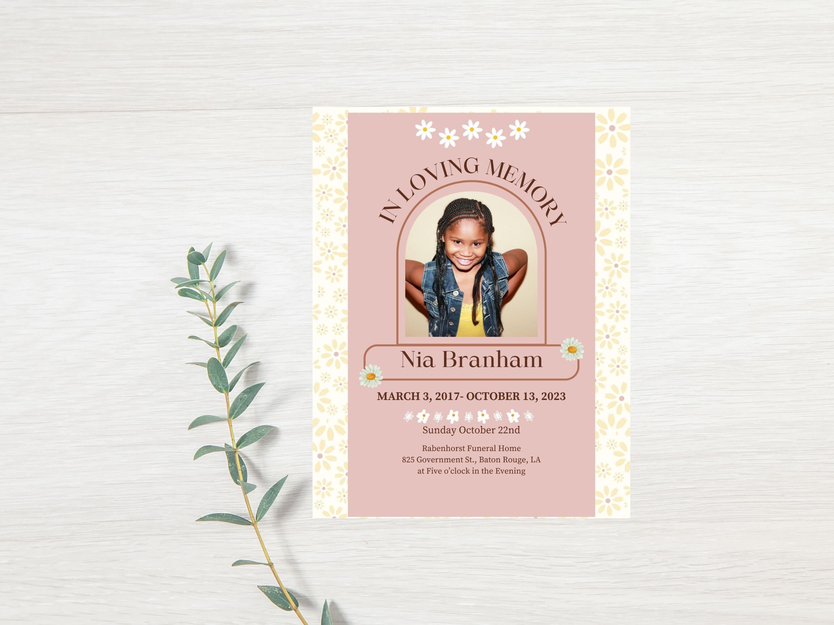 Child's Funeral Program Template, Girl's Memorial Service Template ...