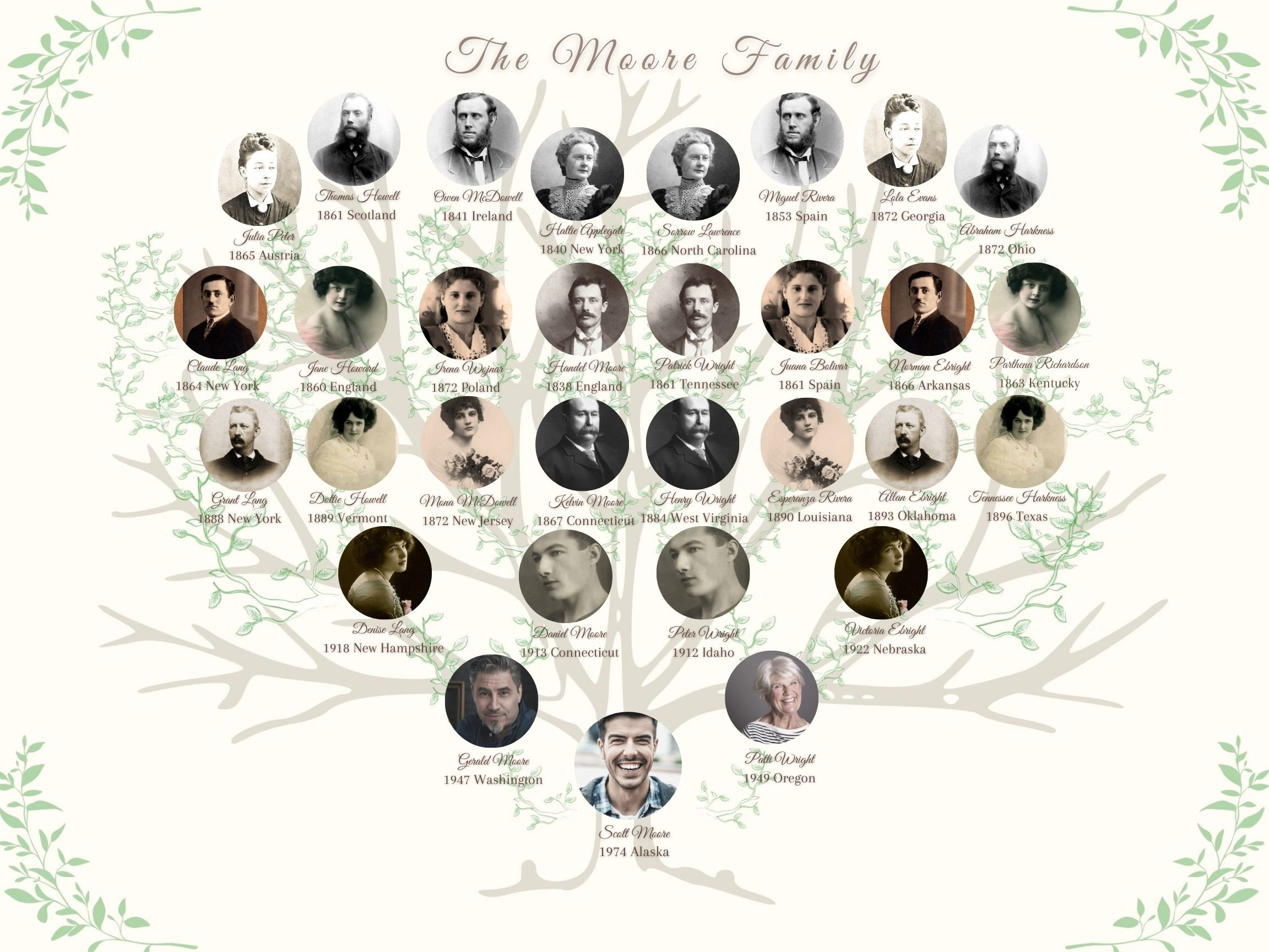 CUSTOM PERSONALIZED Printable Family Tree Photo Chart, 4 Generations ...