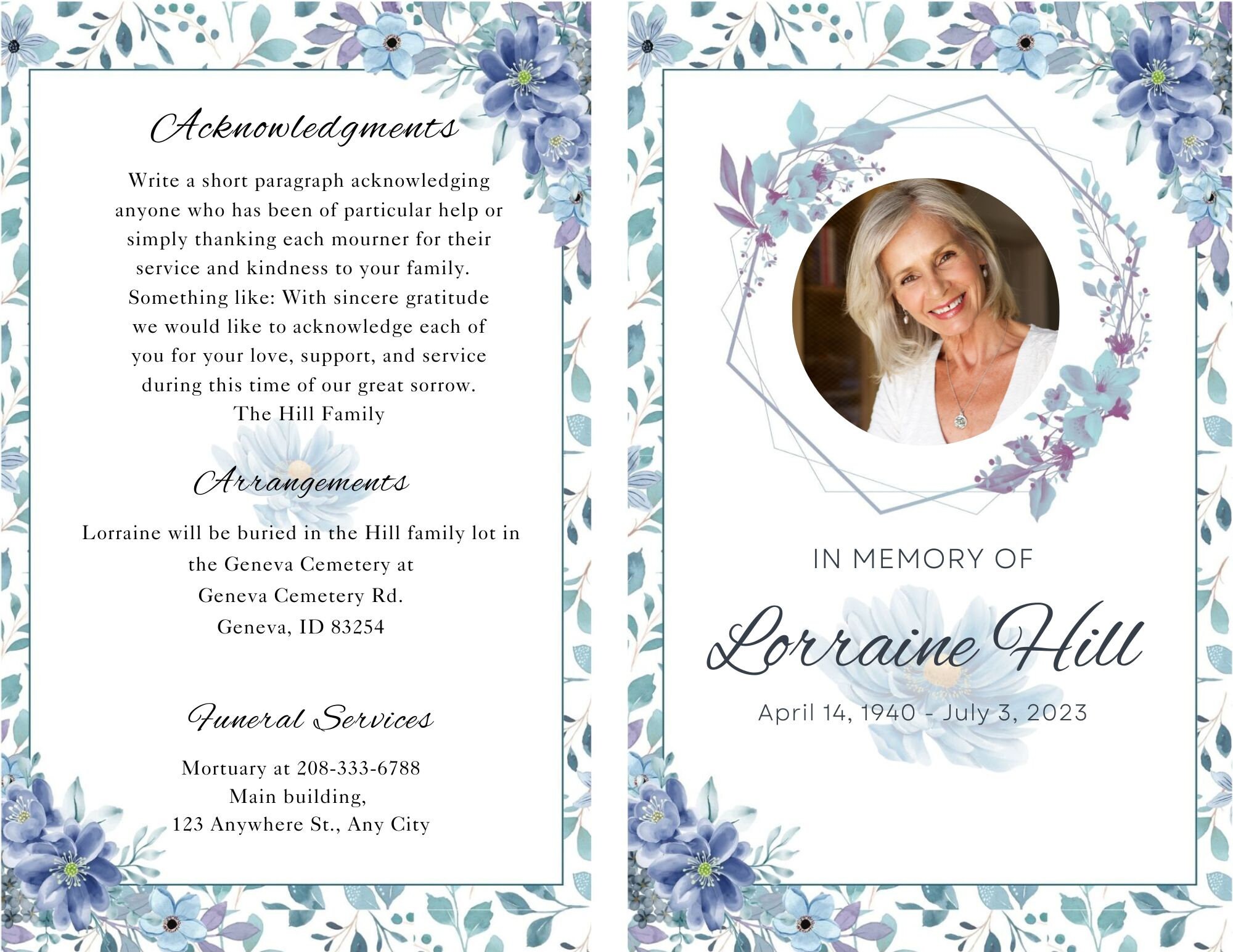 DIY Editable in Canva Funeral Program Template Bundle, Celebration of ...