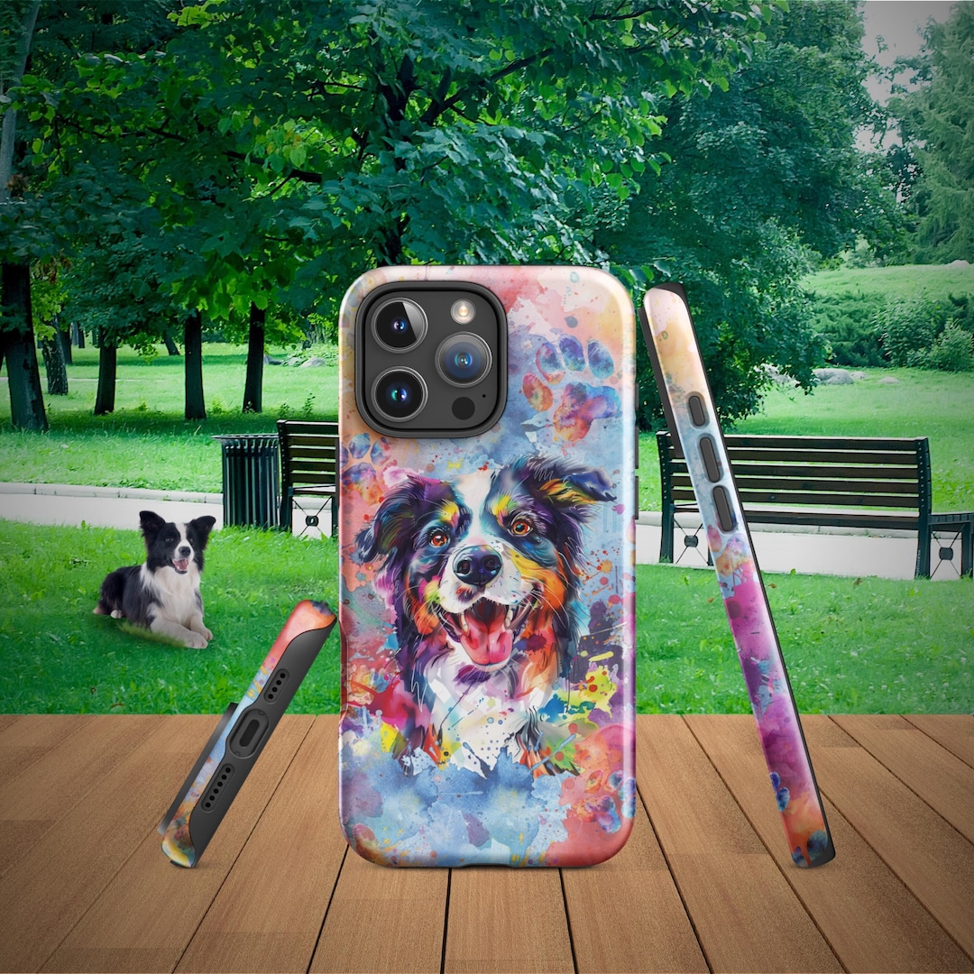 Border Collie iPhone Case, Cute Dog Cell Phone Case, Watercolor Art ...
