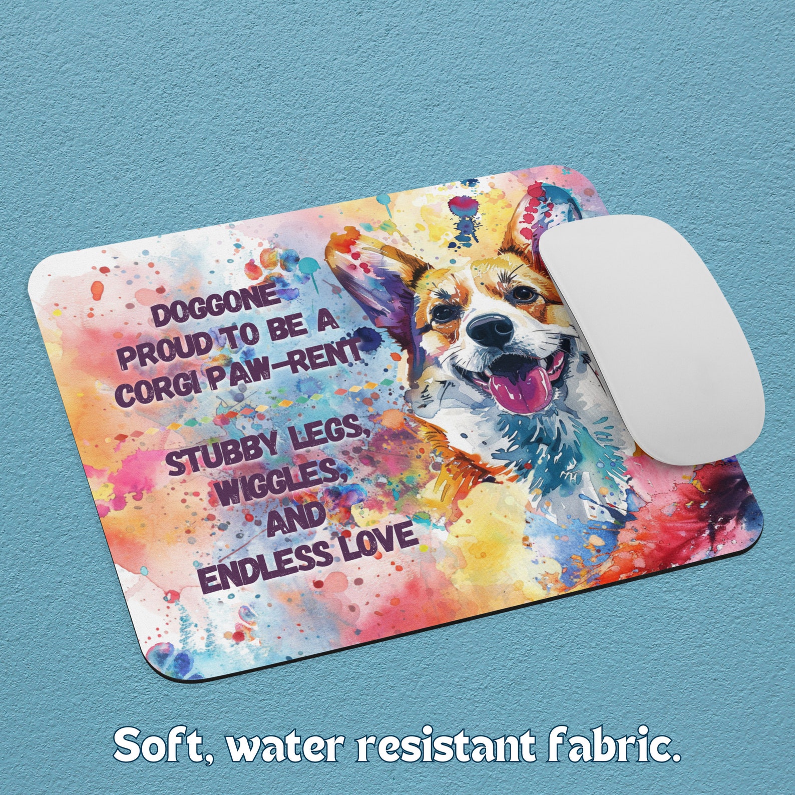 Corgi Craze Watercolor Mouse Pad, Artwork in Landscape Orientation, Fun ...