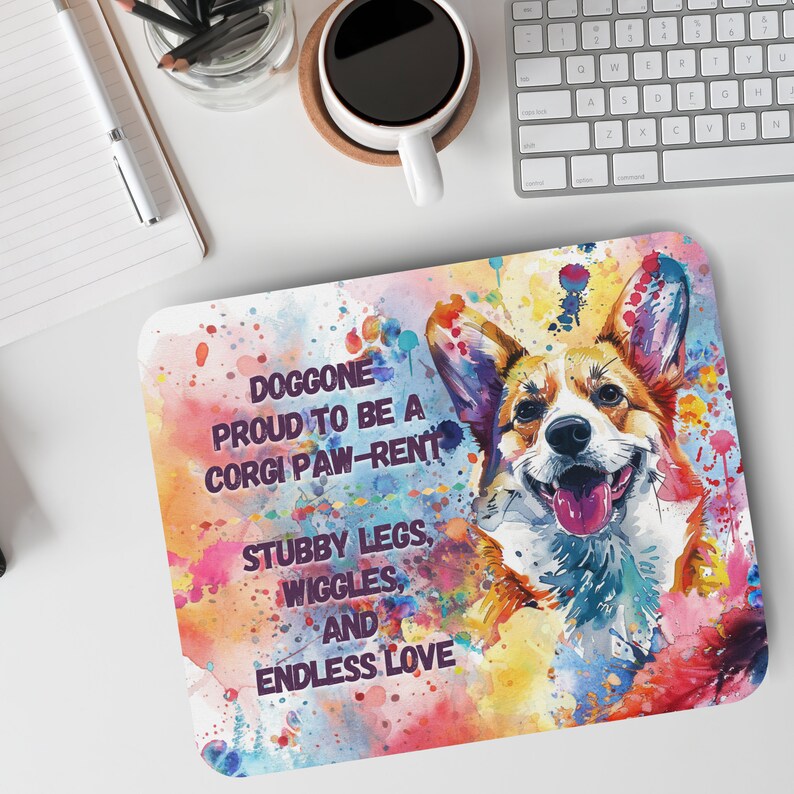 Corgi Craze Watercolor Mouse Pad, Artwork in Landscape Orientation, Fun ...