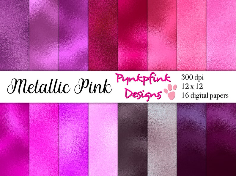 Metallic Pink Digital Paper Set, Metallic Textures in Shades of Pink ...