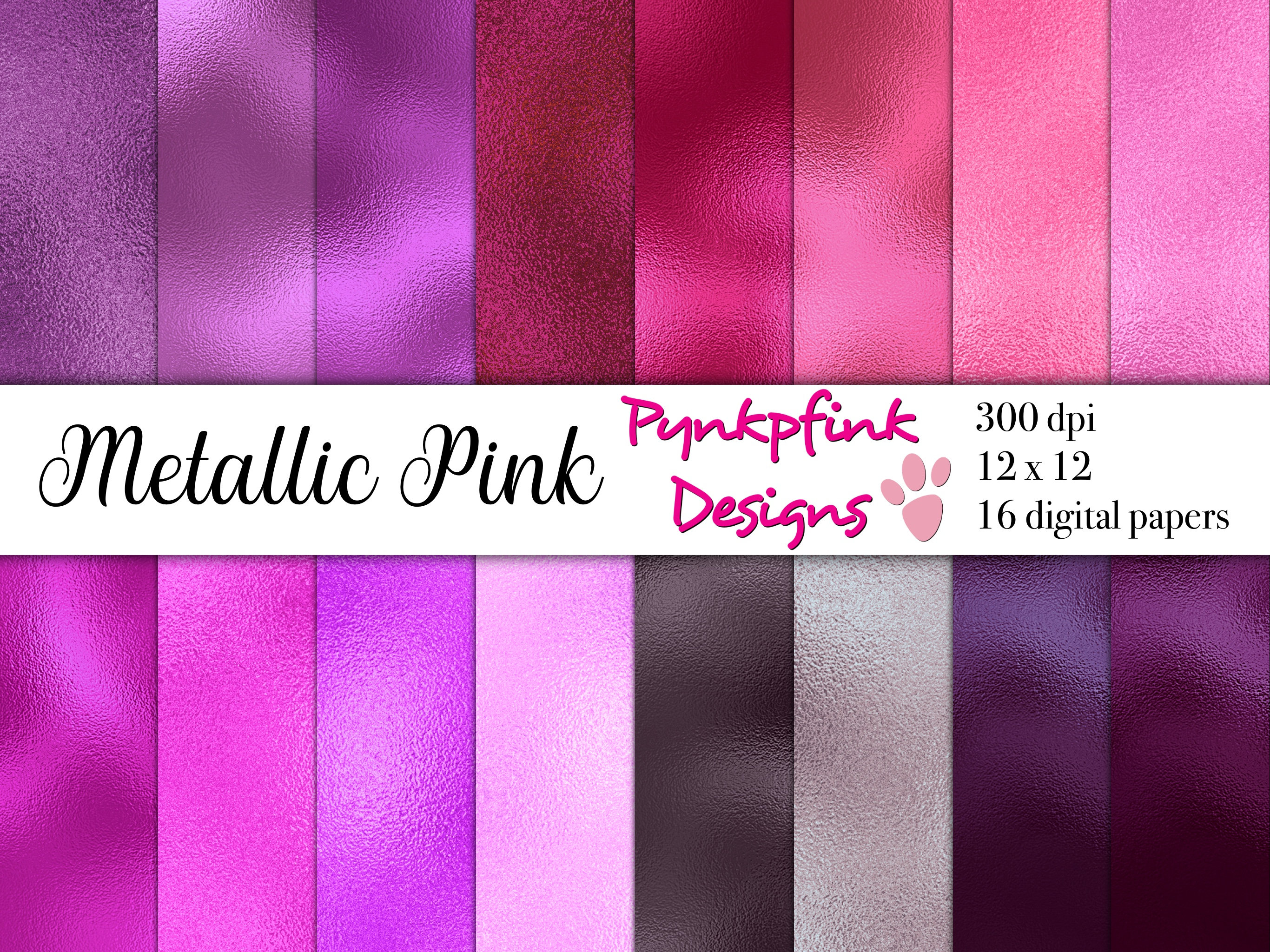 Metallic Pink Digital Paper Set, Metallic Textures in Shades of Pink ...