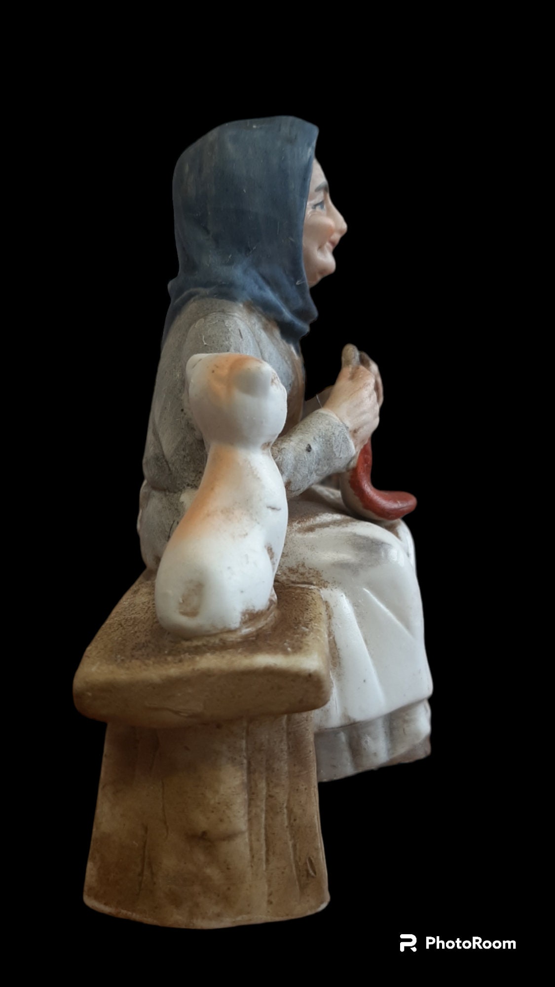 Vintage Knitting Old Lady on a Bench With Cat Figurine,made in Korea - Etsy