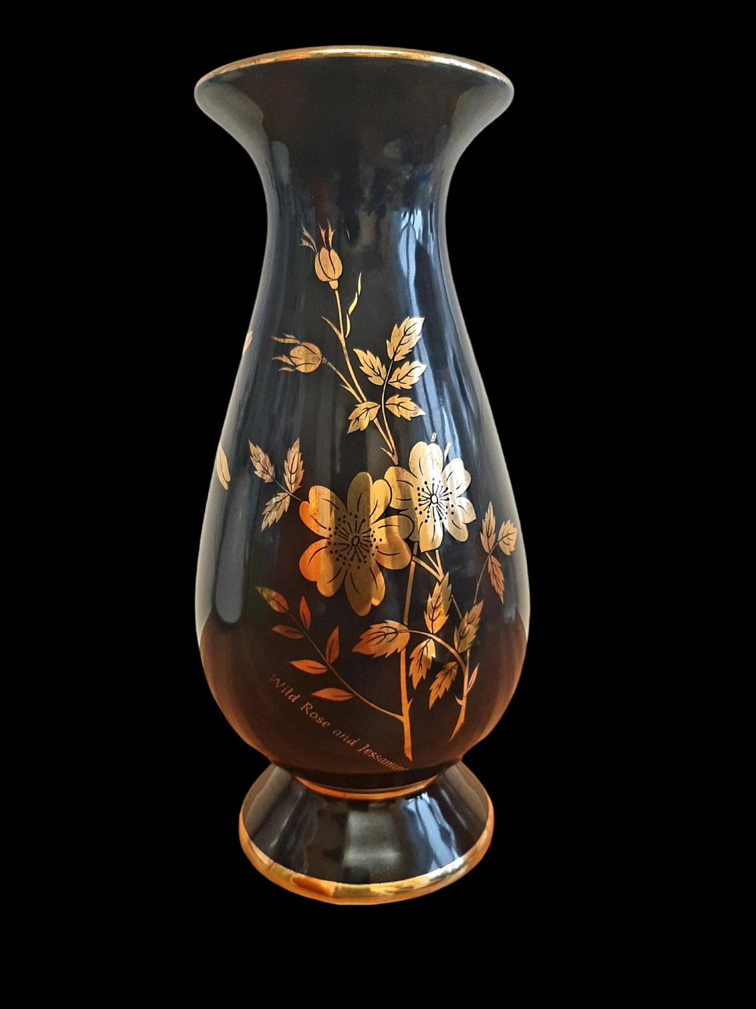 Signed ST Hand Made in Greece 24K Gold & Black Greek Style Vase Flowers ...