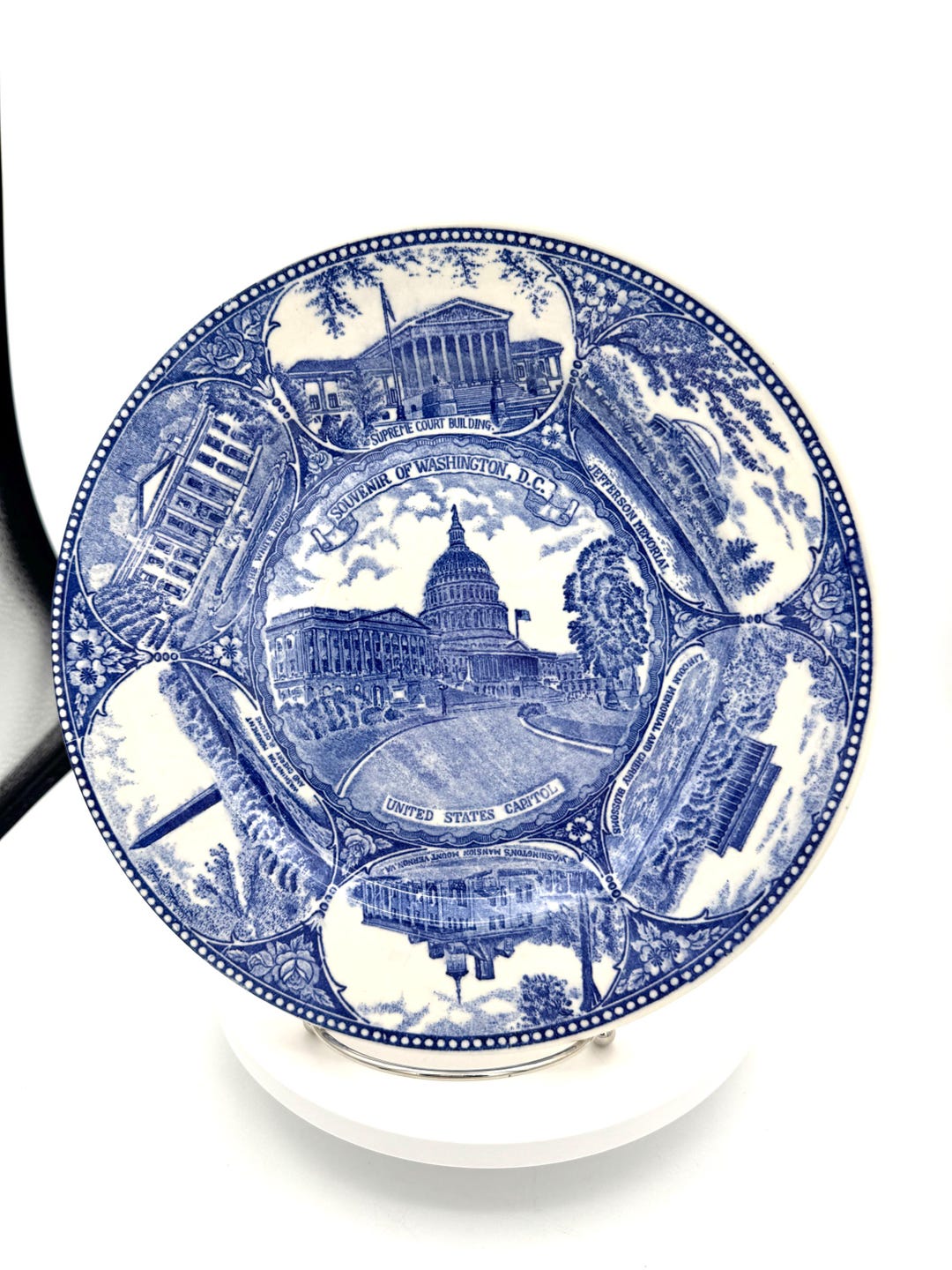 Vintage Washington DC Souvenir Plate Blue Transferware Capitol Supreme ...