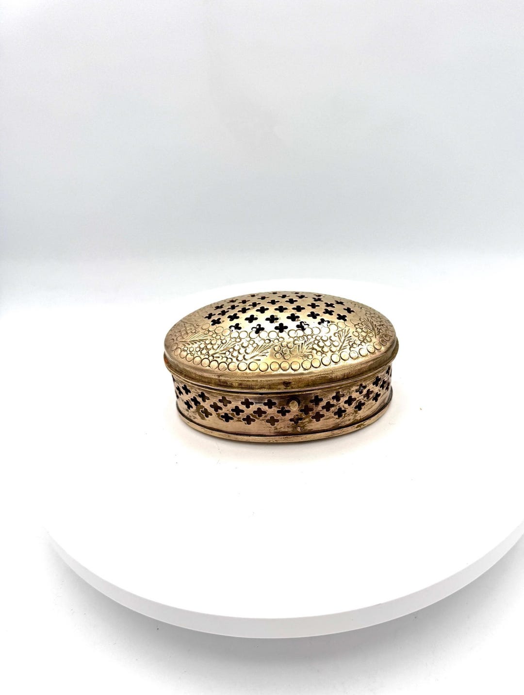 Pierce Brass Oval Box With Push Button Lock Pomander" or Trinket Box 4 ...