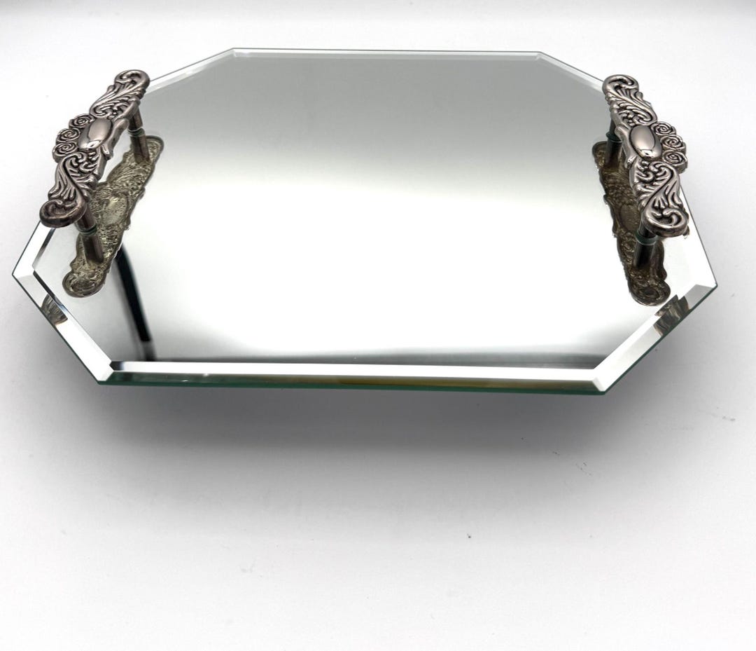 Vintage Godinger Mirror Tray Silver Plated Handles Octagon Vanity ...