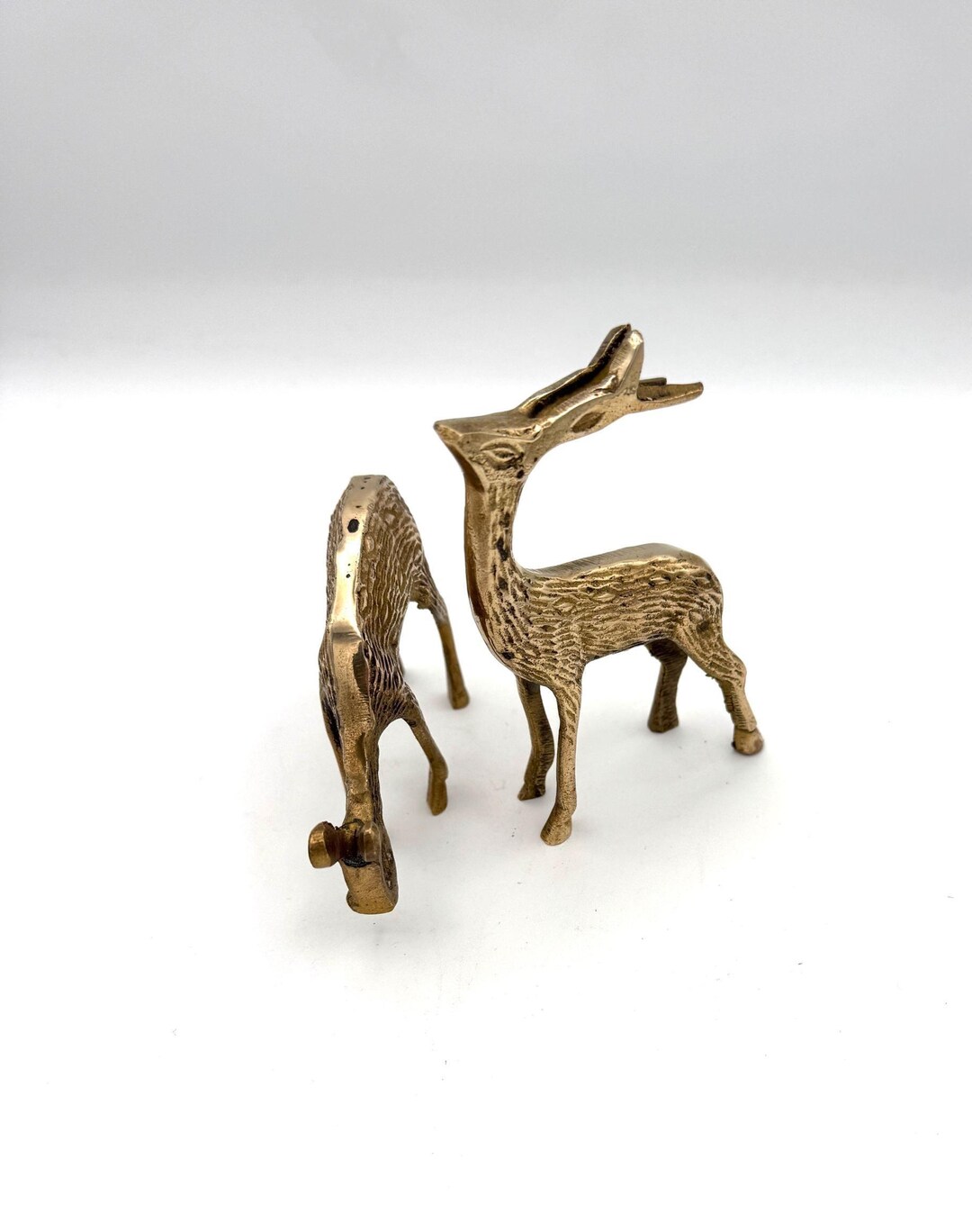 Brass Deer Figurines: Vintage MCM Etched Metal Home Decor, Set of 2 - Etsy