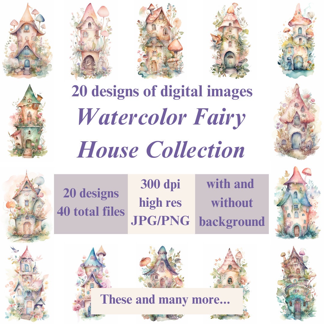 Flower Fairy House Clip Art PNG JPG 20 Watercolor Images Digital ...