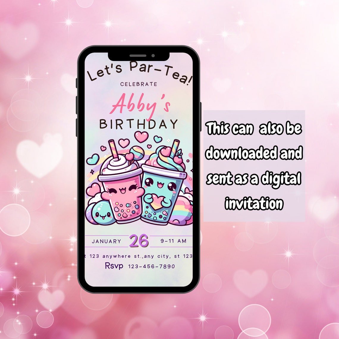 Bubble Tea Birthday Invite, Girl Party Invitation, Digital Template ...