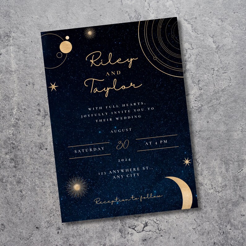 Dark Celestial Wedding Invitation Template, Enchanted Wedding Invite ...