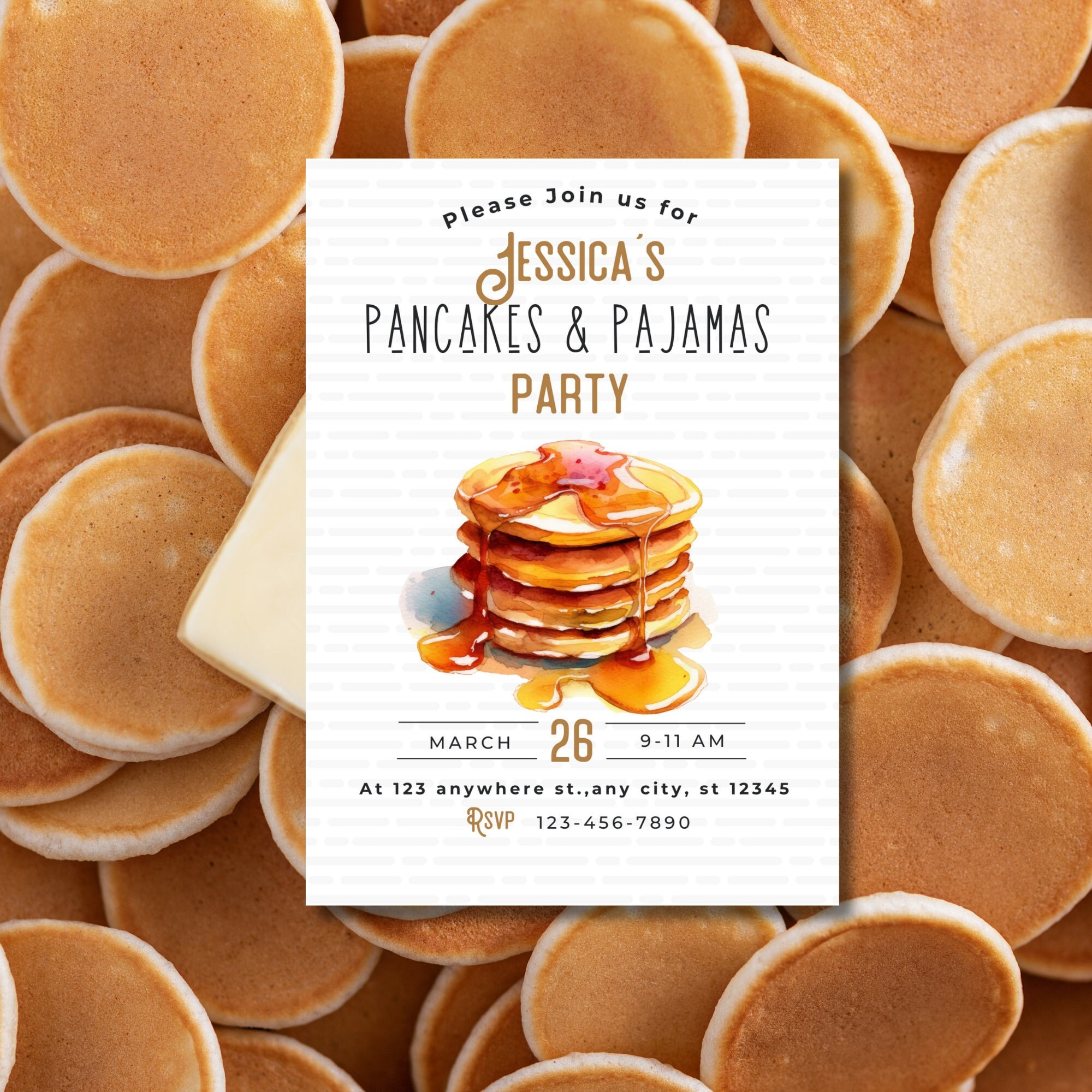 Pancake & Pjs Party Invite Template, Pajama Party, Birthday Pancakes ...