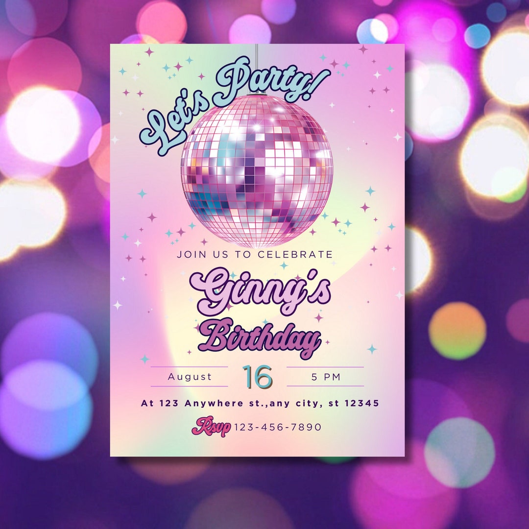 Pink Disco Birthday Invite, Pink Groovy Invite, Dance Party Birthday ...