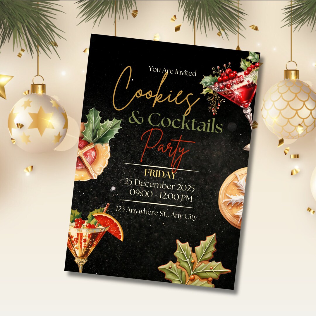 Cookies and Cocktails Invite, Template, Cookie Swap Party, Christmas ...